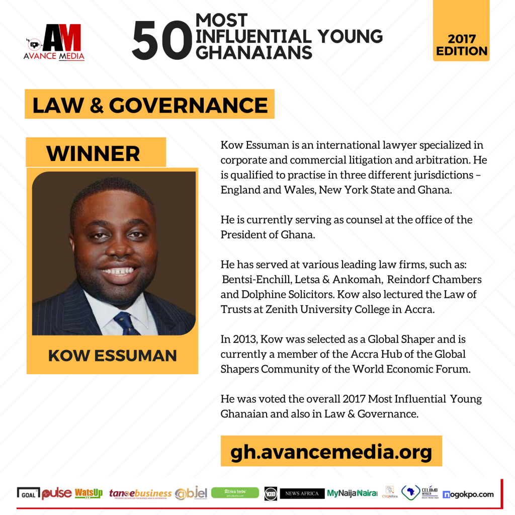 Avance Media | Kow Essuman voted 2017 Most Influential Young Ghanaian ...